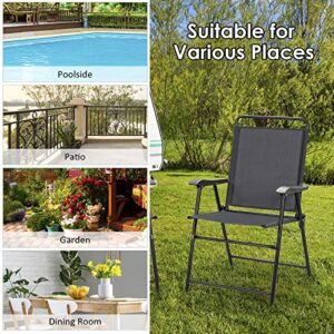 Safstar Patio Sling Chairs, Outdoor Folding Patio Chair Set w/Curved Armrest & High Backrest, Great for Garden Camping Yard Pool, Set of 4