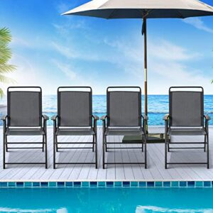 Safstar Patio Sling Chairs, Outdoor Folding Patio Chair Set w/Curved Armrest & High Backrest, Great for Garden Camping Yard Pool, Set of 4