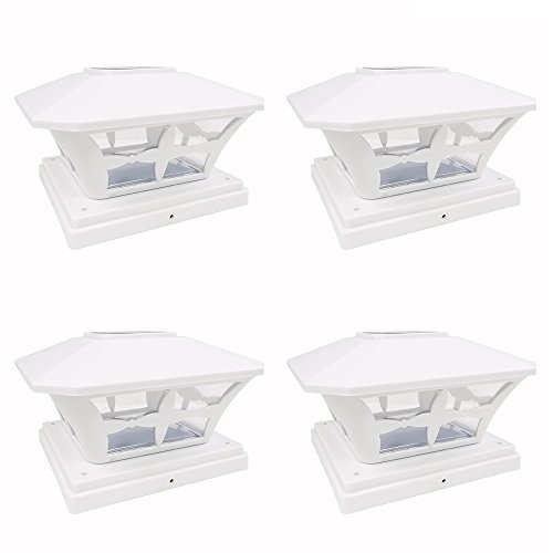 iGlow 4 Pack White Outdoor Garden 6 x 6 Solar SMD LED Post Deck Cap Square Fence Light Landscape Lamp PVC Vinyl Wood