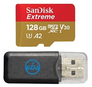 sandisk extreme 128gb micro sd memory card for gopro works with gopro hero 9 black camera uhs-1 u3 / v30 a2 4k class 10 (sdsqxa1-128g-gn6mn) bundle with 1 everything but stromboli microsd card reader