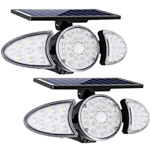 emaner outdoor solar flood light dusk til dawn, 100w equiv. motion activated security light wireless, solar powered led spotlight daylight white 2500mah waterproof for garden/fence/gutter, 2-pack