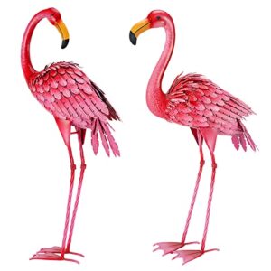 Ratuor Flamingo Garden Statue, Outdoor Statues, Pink Flamingo Sculpture, Patio, Lawn, Backyard Decorations, Decor for Outside, Metal Yard Art, Set of 2