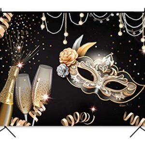 Masquerade Party Backdrops Retro Gold Black Mask Carnival Birthday Photography Backdrop 7x5ft Vinyl Fiesta Mardi Gras Dance Photo Background Champagne Glass Photo Booths Props Decorations