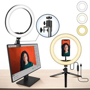 10″ ring light mactrem led light ring with tripod, clamp & phone holder for youtube video, makeup, selfie, photography, live streaming, tiktok, 3 light modes & 10 brightness level