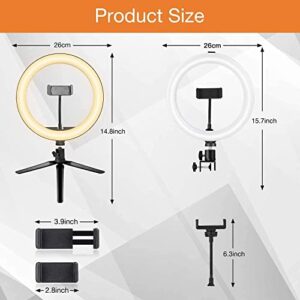 10" Ring Light MACTREM LED Light Ring with Tripod, Clamp & Phone Holder for YouTube Video, Makeup, Selfie, Photography, Live Streaming, Tiktok, 3 Light Modes & 10 Brightness Level