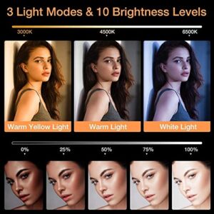 10" Ring Light MACTREM LED Light Ring with Tripod, Clamp & Phone Holder for YouTube Video, Makeup, Selfie, Photography, Live Streaming, Tiktok, 3 Light Modes & 10 Brightness Level