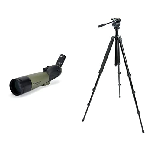 Celestron – Ultima 80 Angled Spotting Scope – 20 to 60x80mm Zoom Eyepiece – Waterproof and Fogproof – Includes Soft Carrying Case & 82050 TrailSeeker Tripod (Black)