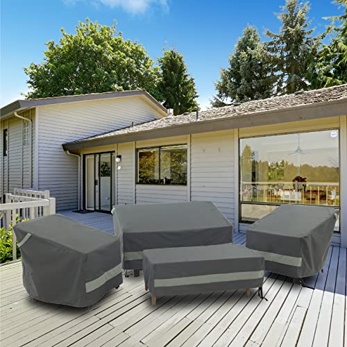 loriano Patio Furniture Covers 4 Piece, Outdoor Furniture Covers Waterproof, 600D Heavy Duty Lawn Patio Covers Set Grey