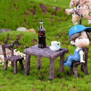 Trasfit 6 Pieces Miniature Table and Chairs Set, Fairy Garden Furniture Bench Ornaments Kit for Dollhouse Accessories, Home Micro Landscape Decoration (Style B)