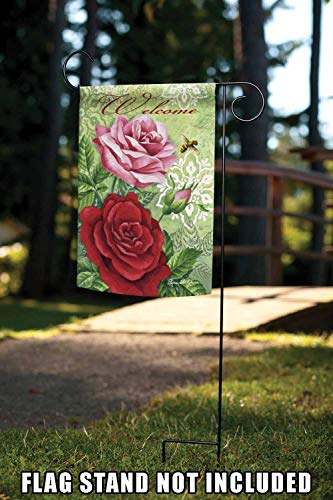 Toland Home Garden 112579 Rose Welcome Flag, Garden 12.5" x 18", Outdoor Flower House Yard Decoration