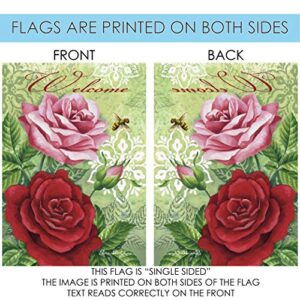 Toland Home Garden 112579 Rose Welcome Flag, Garden 12.5" x 18", Outdoor Flower House Yard Decoration