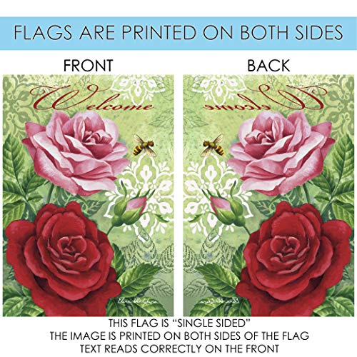 Toland Home Garden 112579 Rose Welcome Flag, Garden 12.5" x 18", Outdoor Flower House Yard Decoration