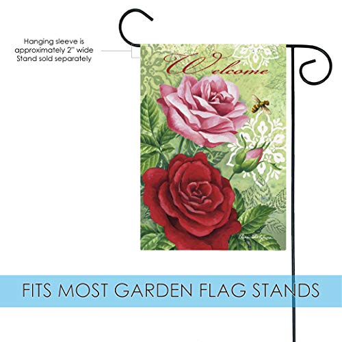 Toland Home Garden 112579 Rose Welcome Flag, Garden 12.5" x 18", Outdoor Flower House Yard Decoration