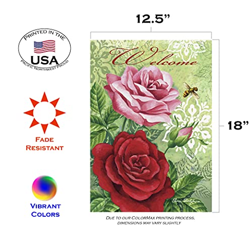 Toland Home Garden 112579 Rose Welcome Flag, Garden 12.5" x 18", Outdoor Flower House Yard Decoration