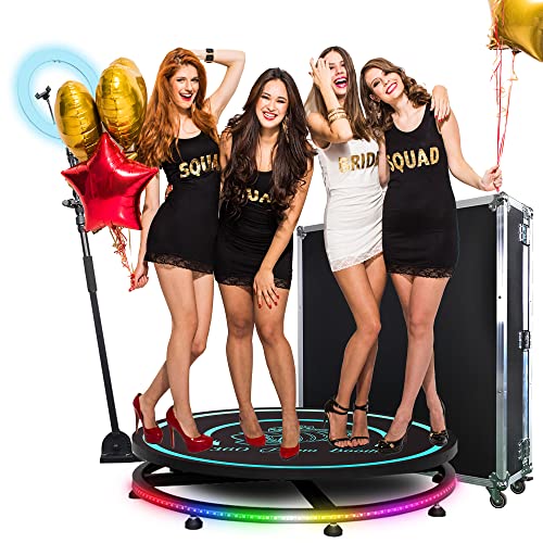 MWE 360 Photo Booth Machine with Software for Parties with Flight Case,Logo Customization,4-5 People Stand on APP Remote Control Automatic Slow Motion 360 Spin Camera Booth (39.4"+Flight Case)