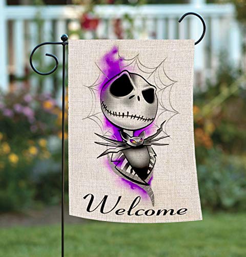 Bysincy Garden Flag Double Sided Burlap,Welcome Quotes House Yard Decoration, America Patriotic Rustic Seasonal Outdoor Yard Flags 12.5 x 18 Inch (Halloween Jack)