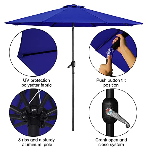 choicehot Patio Umbrella 9‘ Outdoor Patio Market Umbrella for Garden, Pool, Backyard Round Umbrella with Crank System and Tilt，8 Ribs - Blue