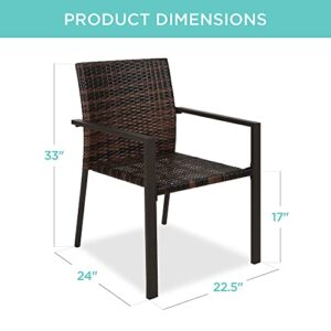 Best Choice Products Set of 2 Stackable Outdoor Wicker Dining Chairs All-Weather Firepit Armchair w/Armrests, Steel Frame for Patio, Deck, Garden, Yard - Brown