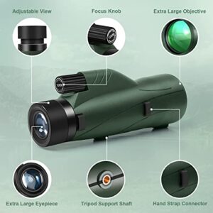 12x56 High Power Monocular Telescope with Smartphone Adapter Tripod Travel Bag, Larger Vision Monoculars for Adults Kids with BAK4 Prism & FMC Lens, Suitable for Bird Watching Hunting Hiking Camping