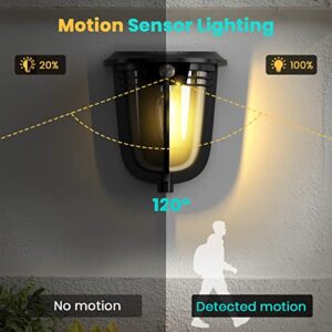 BOYANG 2 Pack Solar Wall Lights Outdoor Motion Sensor Porch Lights Solar Powered, IP65 Waterproof Solar Sconce Exterior Decorative Fixtures with 2 Mode, Lighting Lantern for House Garden Garage