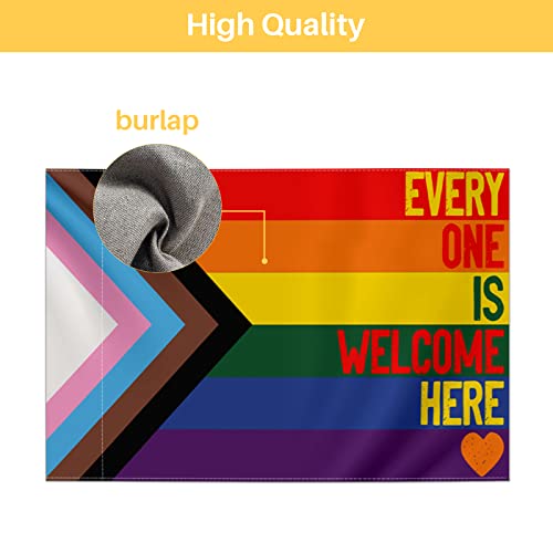 Bradford Pride Flag for Garden EVERY ONE IS WELCOME HERE 12x18 Inches, Double Sided All Inclusive Progress Pride Flags LGBTQ Support Rainbow Gay- Outdoor Pride Flags for Lawn Yard Garden(Stand Not Included)