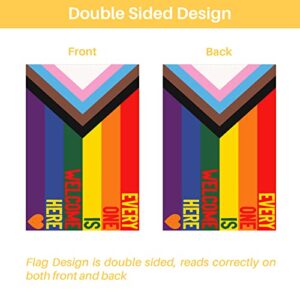 Bradford Pride Flag for Garden EVERY ONE IS WELCOME HERE 12x18 Inches, Double Sided All Inclusive Progress Pride Flags LGBTQ Support Rainbow Gay- Outdoor Pride Flags for Lawn Yard Garden(Stand Not Included)