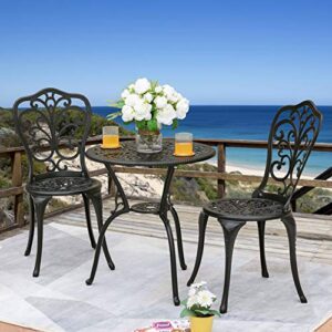 Nuu Garden 3 Piece Outdoor Bistro Table Set, All Weather Aluminum Table and Chairs with Umbrella Hole for Yard, Balcony, Black