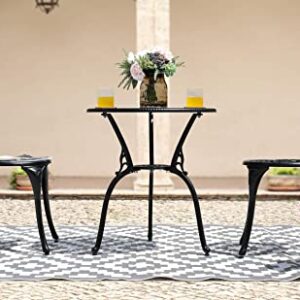 Nuu Garden 3 Piece Outdoor Bistro Table Set, All Weather Aluminum Table and Chairs with Umbrella Hole for Yard, Balcony, Black