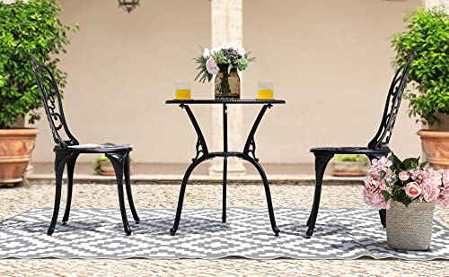 Nuu Garden 3 Piece Outdoor Bistro Table Set, All Weather Aluminum Table and Chairs with Umbrella Hole for Yard, Balcony, Black