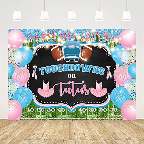 AIBIIN 7x5ft Touchdowns or Tutus Gender Reveal Backdrop American Football Pregnant Announcement Gender Neutral Photography Background Newborn Baby Shower Party Decorations Banner Supplies Photo Props