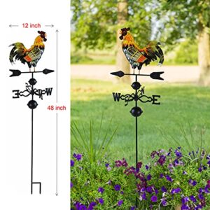 HGC 48 in. Metal Weather Vane for Garden Decor Farmhouse Decorative with Rooster Ornament Wind Vane Weathervanes