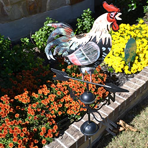 HGC 48 in. Metal Weather Vane for Garden Decor Farmhouse Decorative with Rooster Ornament Wind Vane Weathervanes