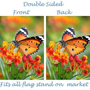 Pickako Butterfly Insects in On Orange Floral Flowers Spring Summer Natural Seasonal Garden Yard Flag 12 x 18 Inch, Double Sided Outdoor Decorative Welcome flags Banners for Home House Lawn Patio