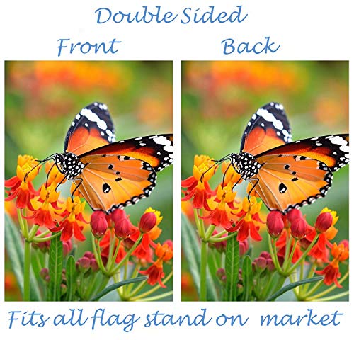 Pickako Butterfly Insects in On Orange Floral Flowers Spring Summer Natural Seasonal Garden Yard Flag 12 x 18 Inch, Double Sided Outdoor Decorative Welcome flags Banners for Home House Lawn Patio