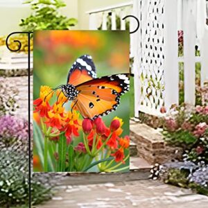 Pickako Butterfly Insects in On Orange Floral Flowers Spring Summer Natural Seasonal Garden Yard Flag 12 x 18 Inch, Double Sided Outdoor Decorative Welcome flags Banners for Home House Lawn Patio