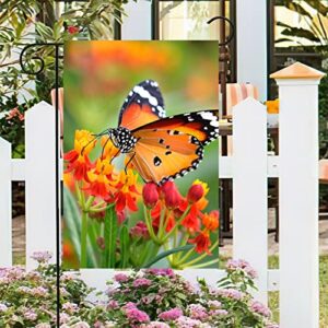 Pickako Butterfly Insects in On Orange Floral Flowers Spring Summer Natural Seasonal Garden Yard Flag 12 x 18 Inch, Double Sided Outdoor Decorative Welcome flags Banners for Home House Lawn Patio