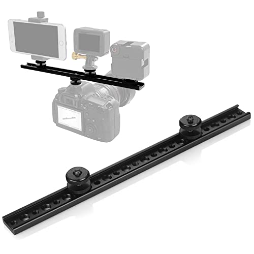 Cold Shoe Bracket Extension Bar, 11.6" Tripod Bracket Mount Dual Camera Flash Mount Can Be Adjust Easily, Aluminum Hot Shoe Extension Bar with 1/4" & 3/8" Screw for Camera LED Video Light Flash Light