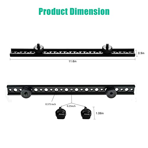 Cold Shoe Bracket Extension Bar, 11.6" Tripod Bracket Mount Dual Camera Flash Mount Can Be Adjust Easily, Aluminum Hot Shoe Extension Bar with 1/4" & 3/8" Screw for Camera LED Video Light Flash Light