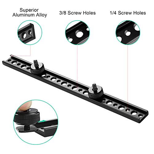 Cold Shoe Bracket Extension Bar, 11.6" Tripod Bracket Mount Dual Camera Flash Mount Can Be Adjust Easily, Aluminum Hot Shoe Extension Bar with 1/4" & 3/8" Screw for Camera LED Video Light Flash Light