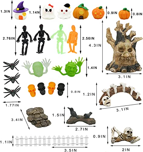 Miniature Halloween Fairy Garden Set - DIY Mini Halloween Garden Accessories Kit Fall Autumn Garden Ornaments Decors String Light Ghost Pumpkin Spiders Witch Skull Halloween Cake Dollhouse Decor