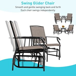 Giantex Outdoor Glider Chairs with Table & Umbrella Hole, Patio 2-Seat Rocking Chair Outside Loveseat Swing w/ Breathable Fabric for Garden, Backyard, Poolside, Lawn Metal Glider Bench(Brown)