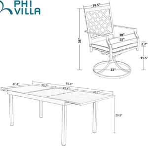 PHI VILLA 9 Piece Outdoor Furniture Dining Set, All-Weather Metal Steel Conversation Set Includes 8 Chairs and 1 Extendable Dining Table for Patio Garden Deck