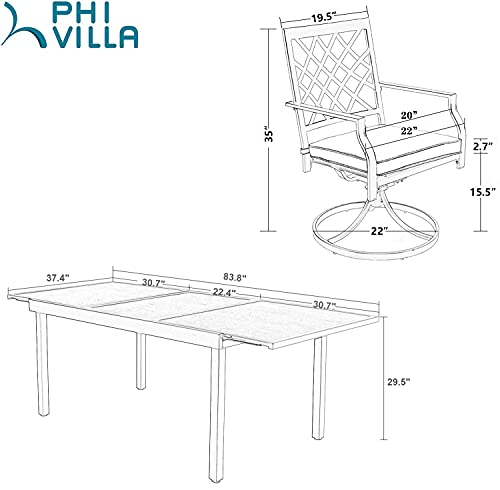 PHI VILLA 9 Piece Outdoor Furniture Dining Set, All-Weather Metal Steel Conversation Set Includes 8 Chairs and 1 Extendable Dining Table for Patio Garden Deck