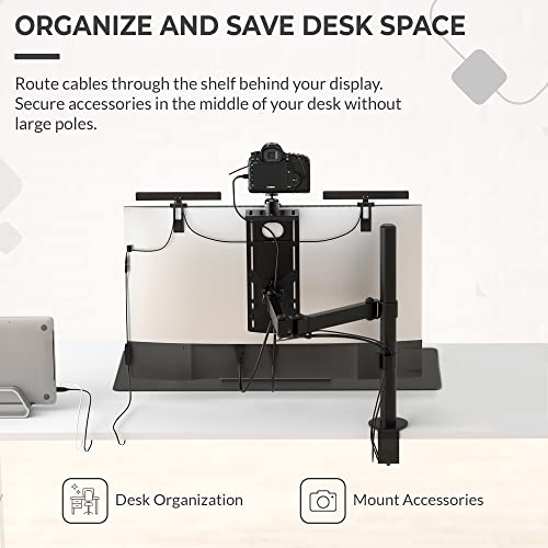 HumanCentric DSLR Monitor Mount – Monitor Shelf for Desk Camera Mount, Light Webcam and Microphone Camera Shelf for Monitor VESA Arm, Replace Clamp Tripods for Camera Desk Mount, Small