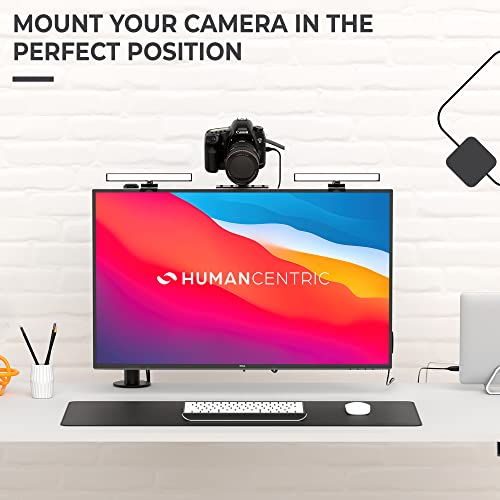 HumanCentric DSLR Monitor Mount – Monitor Shelf for Desk Camera Mount, Light Webcam and Microphone Camera Shelf for Monitor VESA Arm, Replace Clamp Tripods for Camera Desk Mount, Small