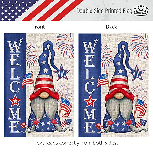 CROWNED BEAUTY 4th of July Patrioctic USA Blue Gnome Garden Flag 12x18 Inch Double Sided Memorial Independence Day Outside Yard Party Decoration