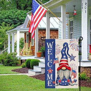 CROWNED BEAUTY 4th of July Patrioctic USA Blue Gnome Garden Flag 12x18 Inch Double Sided Memorial Independence Day Outside Yard Party Decoration