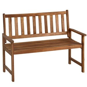 fdw patio furniture outdoor patio bench wood garden bench park bench acacia wood for pool beach backyard balcony porch deck garden wooden furniture, natural oiled