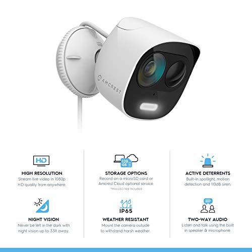 Amcrest SmartHome 1080p WiFi Outdoor Security Camera with Spotlight, Built-in Siren Alarm, Strobe Light, Two-Way Audio, Night Vision, 133° View, IP65 Weatherproof, MicroSD & Smart Cloud Storage, ADC2W