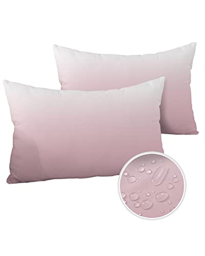 Xback Outdoor Throw Pillow Covers Waterproof Cushion Cases Set of 2, Cute Pink White Gradient Dreamy Minimalist Style Decorative Pillowcases for Patio Furniture Garden Tent-